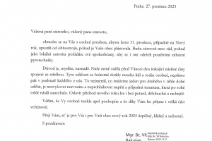 Dopis Mgr. Bc. Víta Rakušana, 1. místopředsedy vlády a ministra vnitra - Radostice